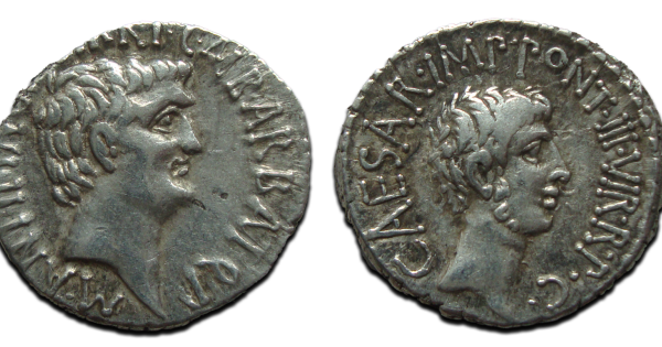 Marcus Antonius - met Octavianus mooi! (AU2512) - Octavian denarius ...