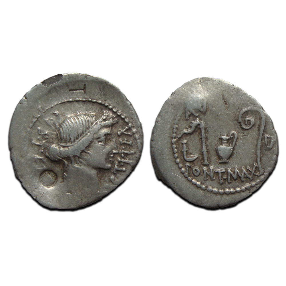 JULIUS CAESAR - CERES denarius (AU2542) - ceres priestly instruments ...