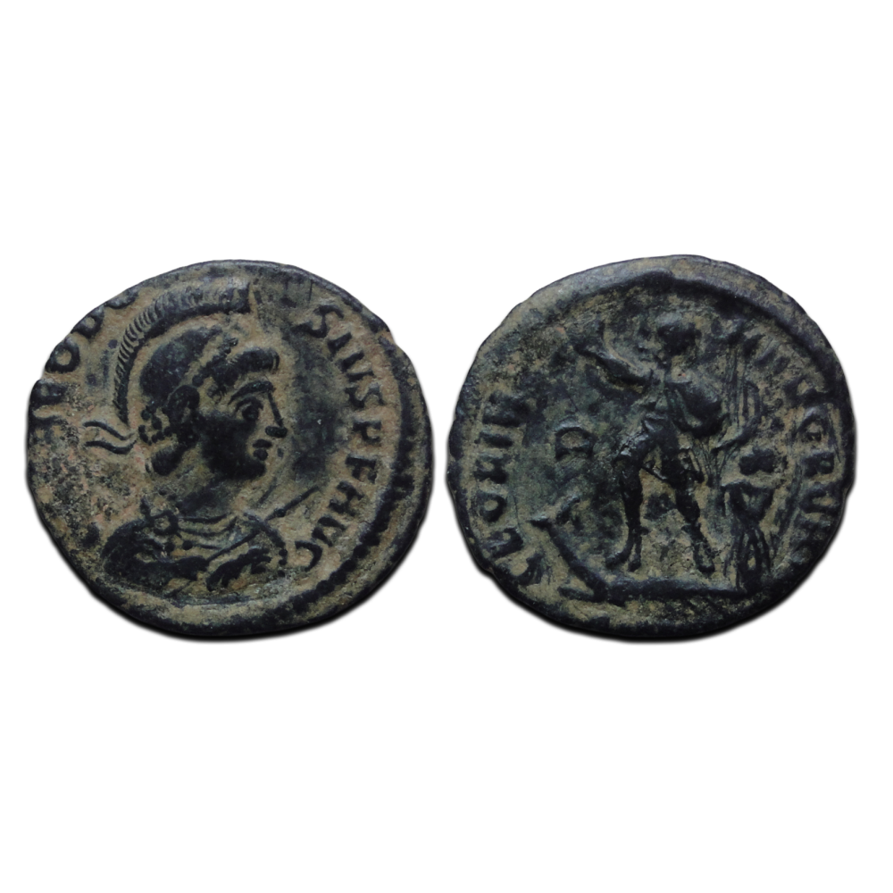 Theodosius I - emperor at galley (D2568) - AE2 Gloria romanorum wreath ...