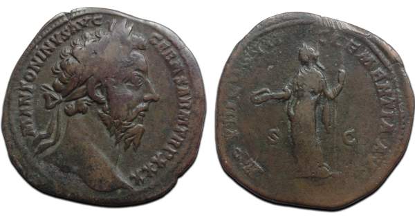 Marcus Aurelius - Clementia sestertius (JA26136) - sestertius aequitas ...