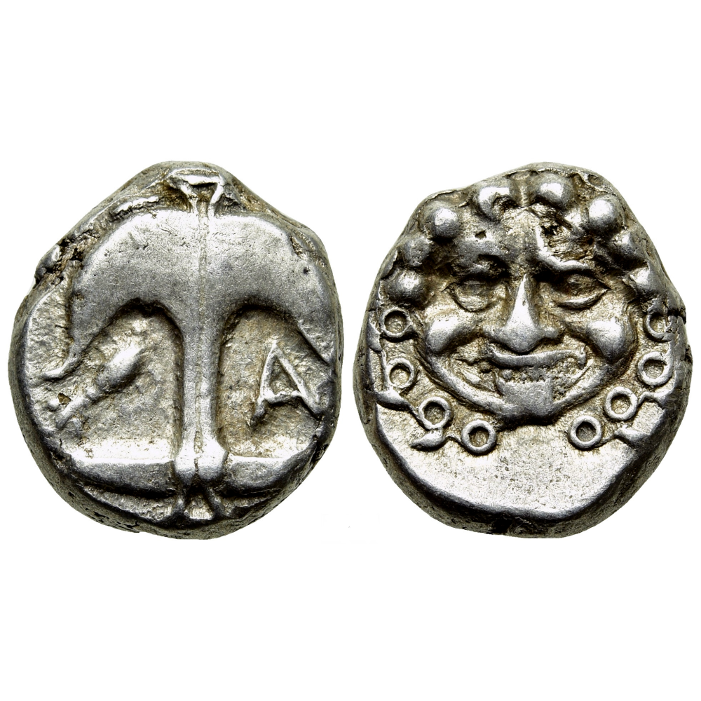 Greek coins - Gorgoneion with anchor (JUL2463) - Gorgoneion anchor ...