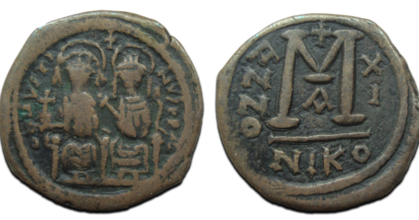 Justinus II en zijn vrouw Sophia (JUL2547) - Follis nicomedia XI ...