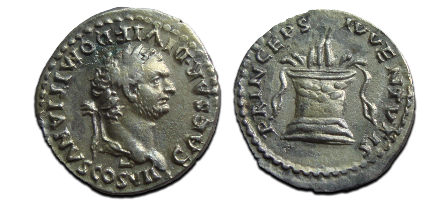 Domitian - denarius Princeps Ivventvtis Altar (JUN2539) - denarius ...