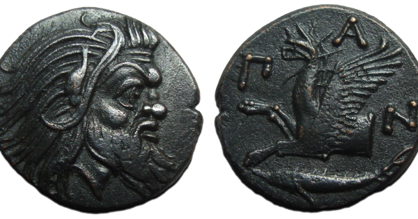 Greek coins - Pan with griffin great style! (ME2469) - Pan and griffin ...