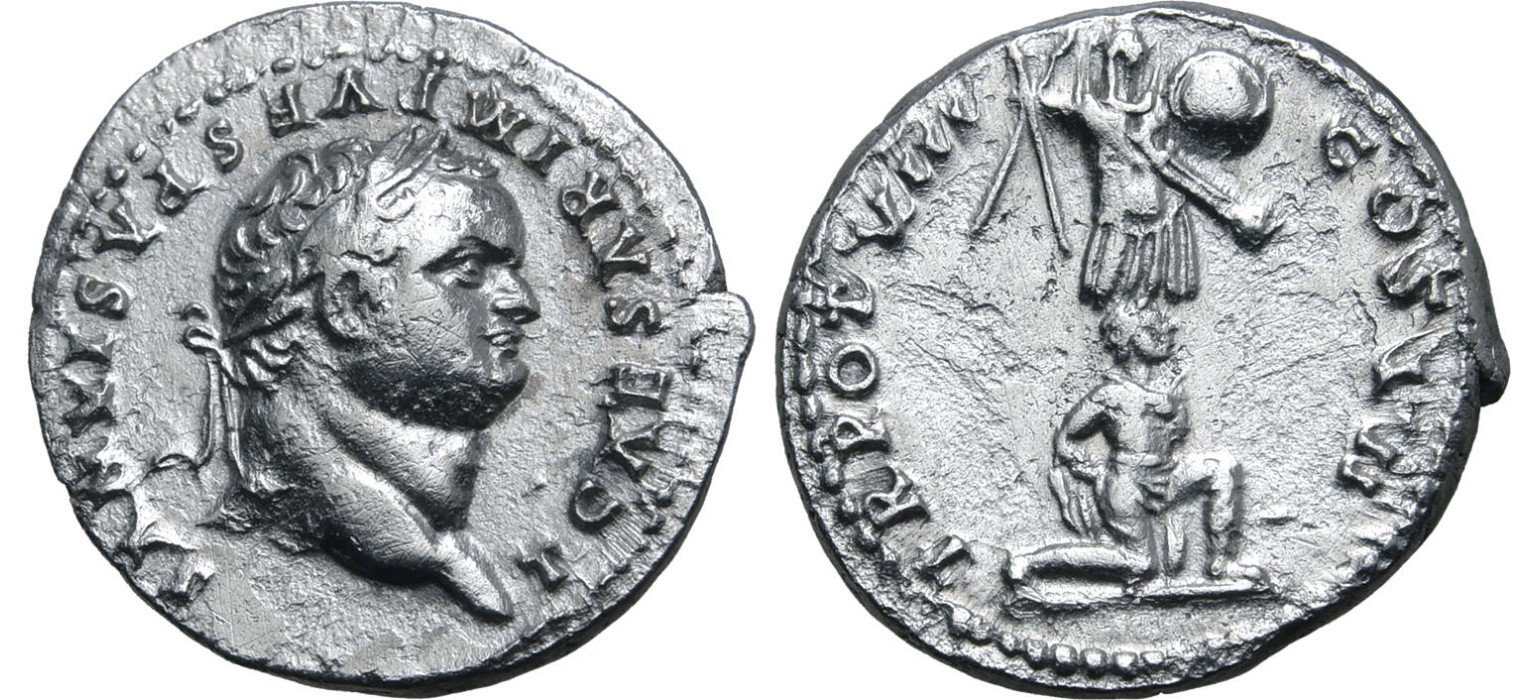 Titus - Iudaea Capta jewish captive kneeling in front of trophee RARE ...