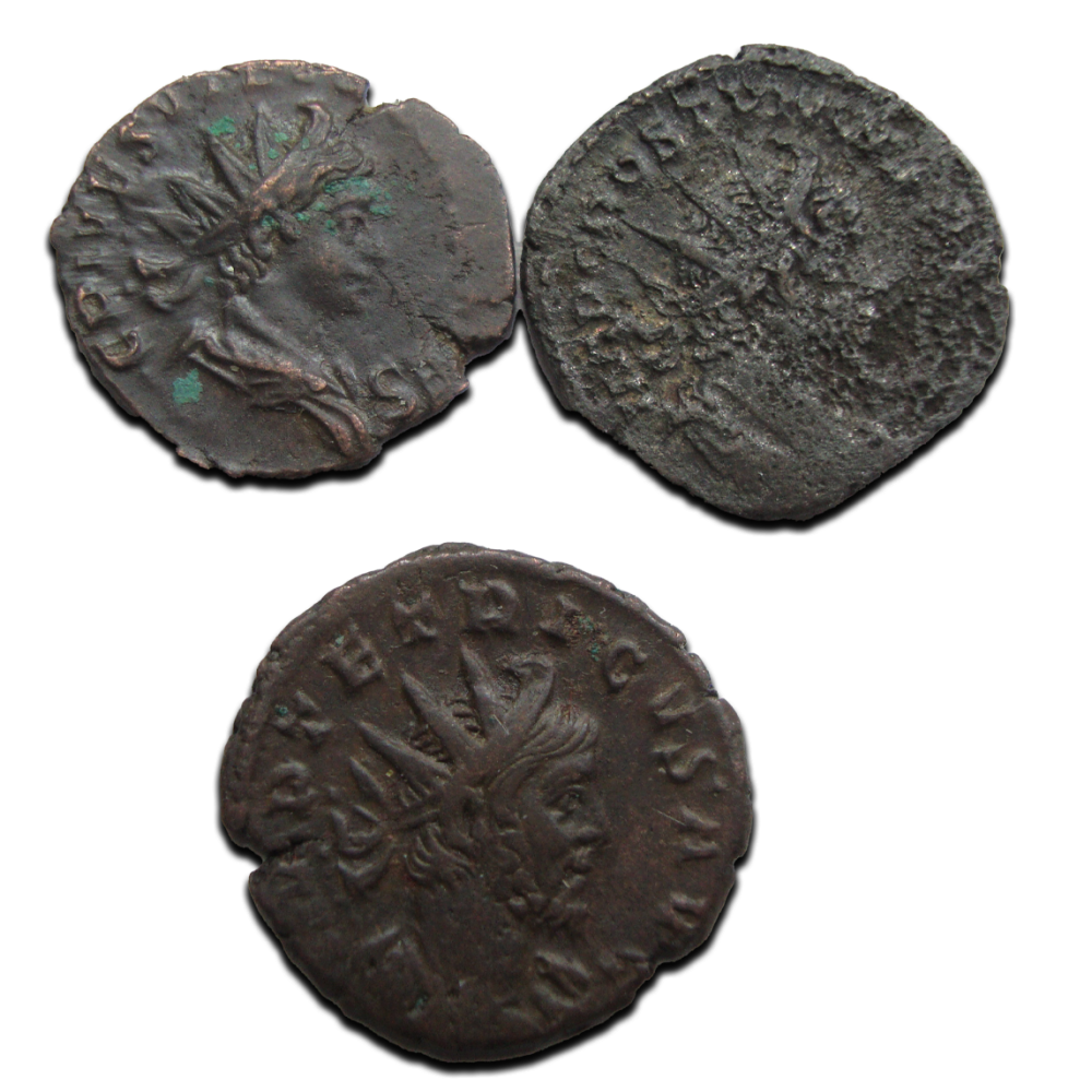 2 emperors form the Gallic empire (O25102) - 3 gallic roman coins ...