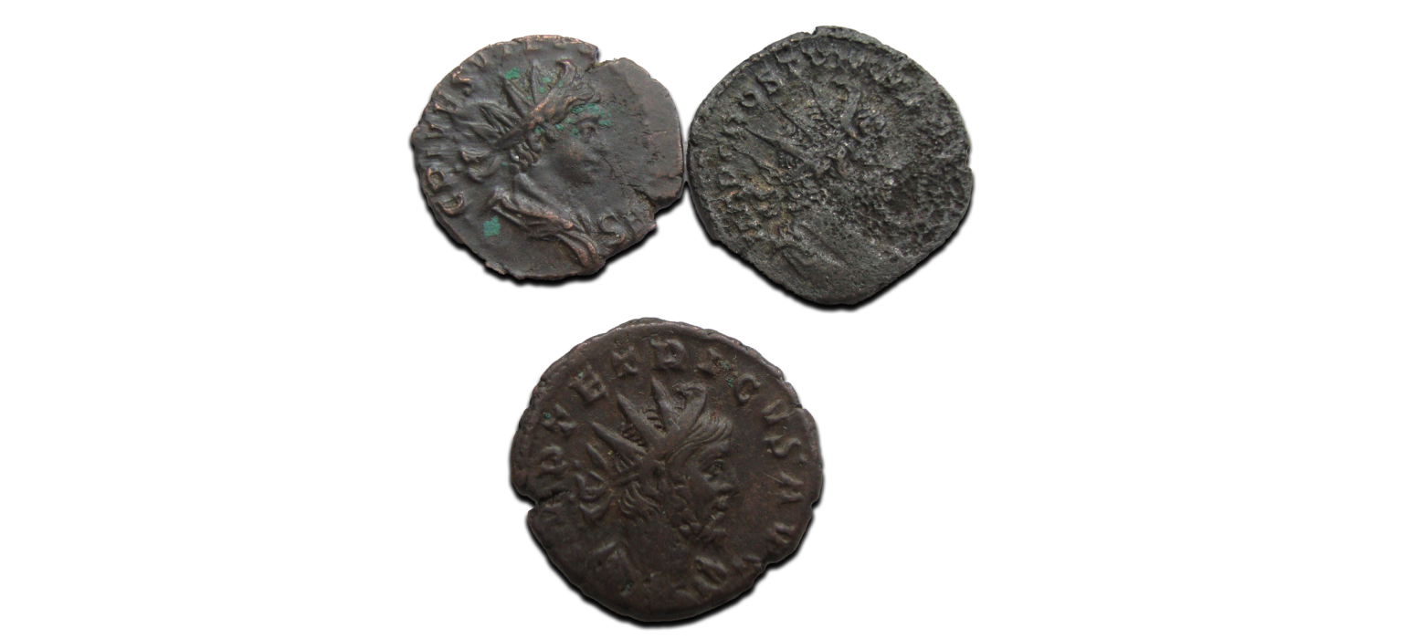 2 emperors form the Gallic empire (O25102) - 3 gallic roman coins ...