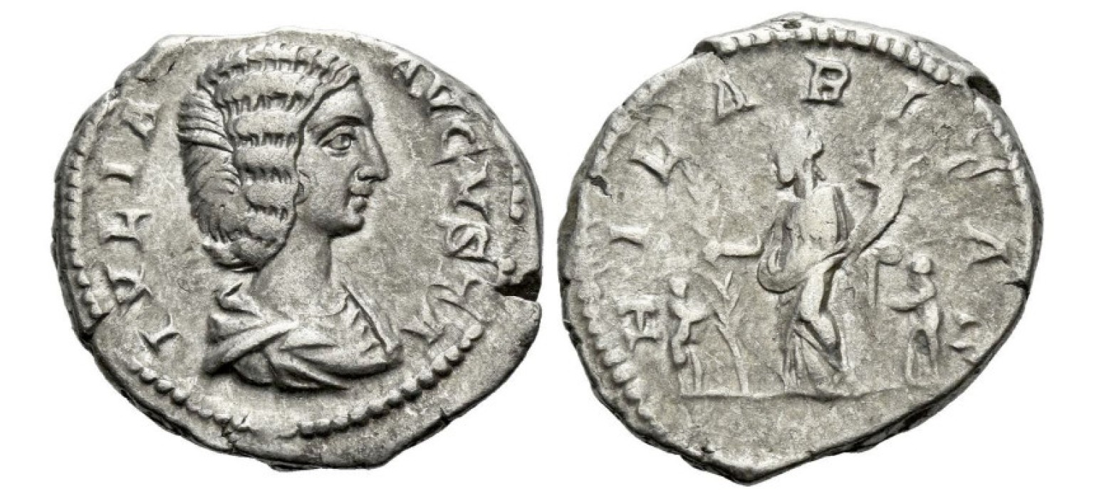 Julia Domna - HILARITAS denarius (S2532) - Hilaritas with children ...