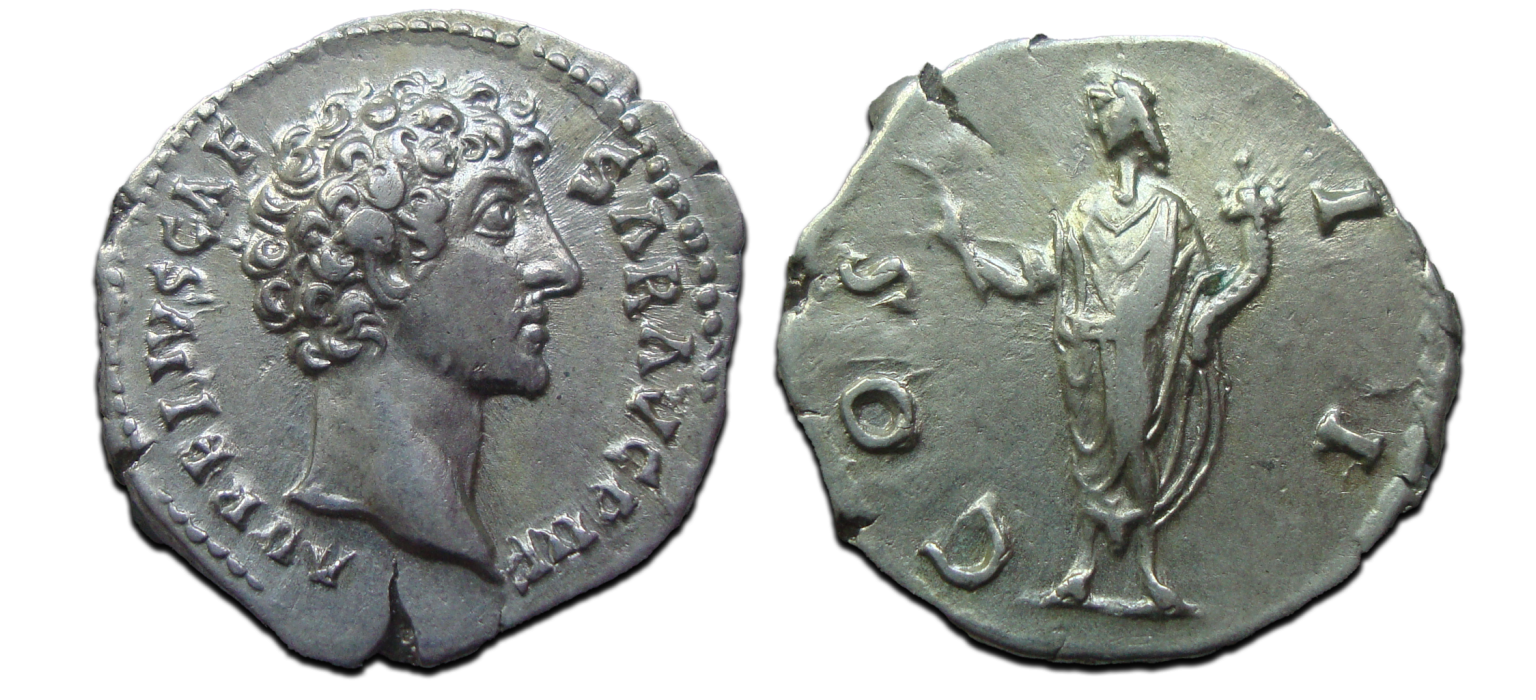 Marcus Aurelius - Honos denarius (AP2440) - Honos Cos II denarius ...