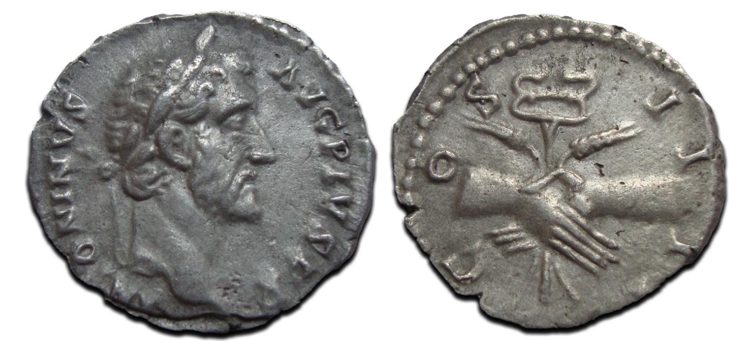 Antoninus Pius - Handshake scarce (D23114) - Handshake caduceus cos ...