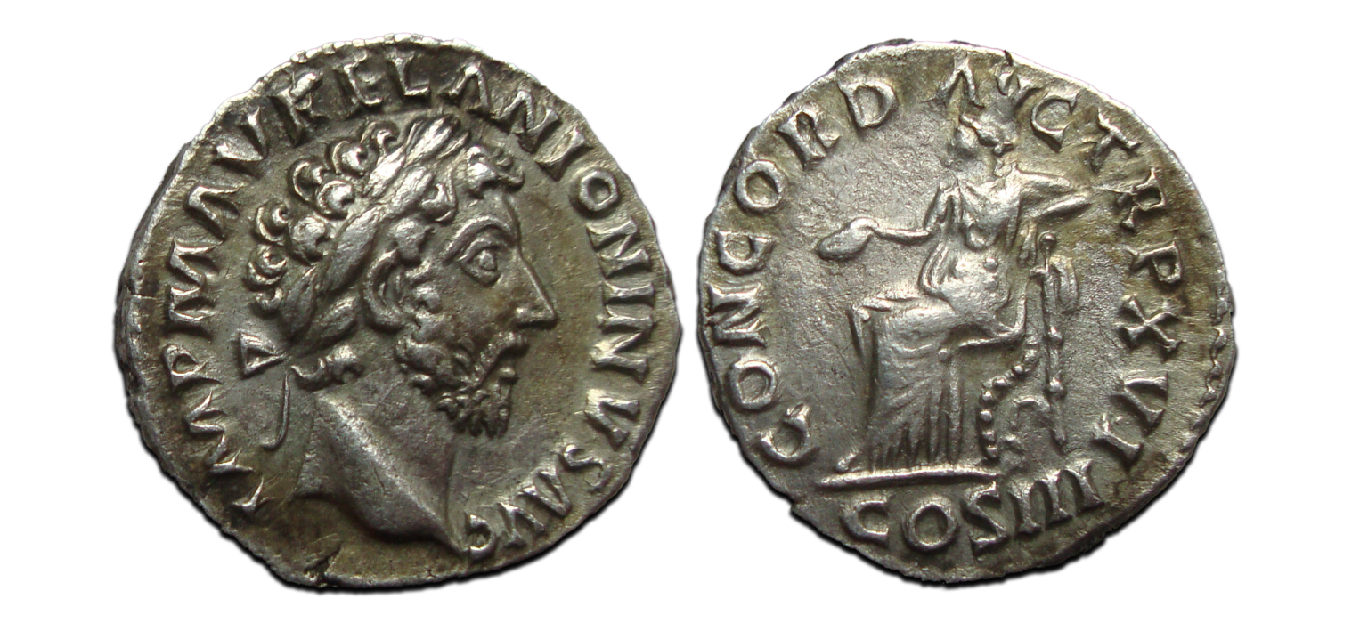 Marcus Aurelius - CONCORDIA early coin! (JA2356) - denarius Concord TR ...