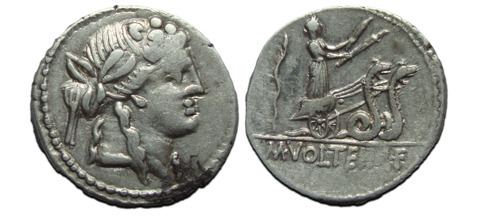 Roman republic - denarius M. VOLTEIUS biga of serpents 78 BC (MA2383 ...