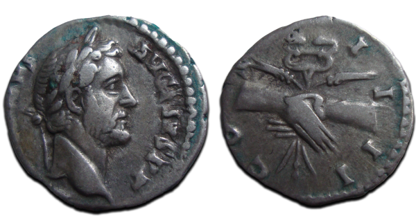 Antoninus Pius - Handshake scarce (MA2489) - Handshake caduceus cos ...
